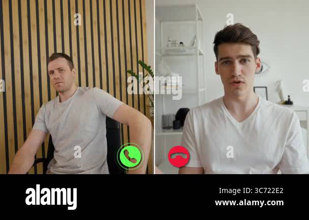 Two individuals engage in a heartfelt online call, showcasing emotions ...