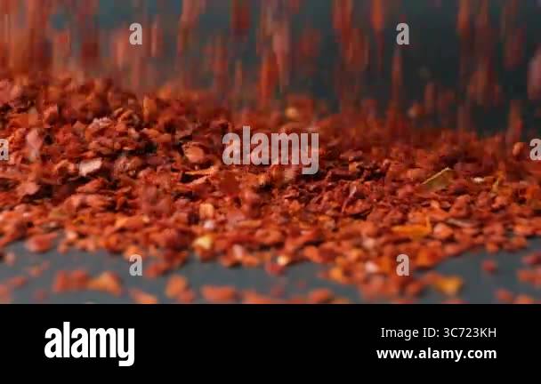 Crushed Dried Chili Sprinkle On Pile, Macro Slow Motion Stock Video ...