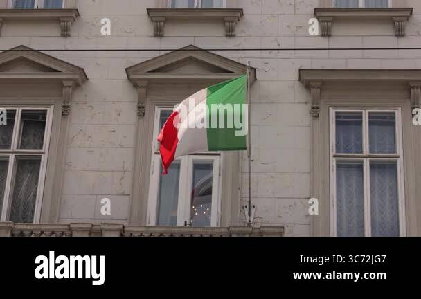 Italian flag on a building in Europe. High quality 4k footage Stock ...