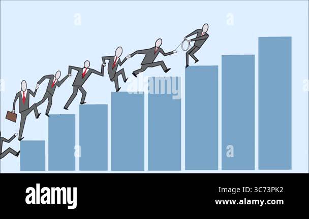 Cartoon video showing business men climbing the corporate ladder. They ...