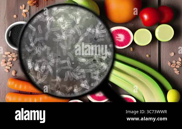 Magnified View of Bacteria on Fresh Fruits and Vegetables Highlighting ...