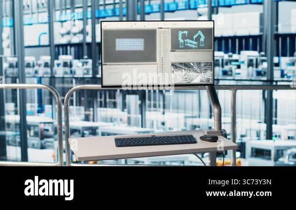 Monitor in smart photovoltaics factory displaying real time system ...
