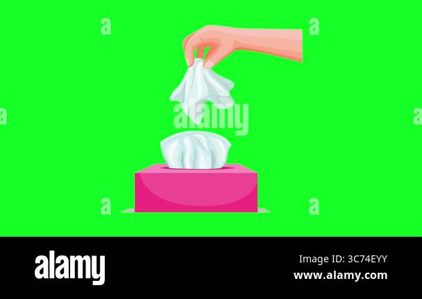 Hand take Tissue from Box. concept symbol in cartoon Animated On Green ...