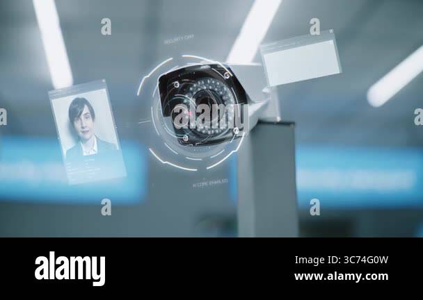 Modern Airport Security System: Close Up of Surveillance Camera with ...