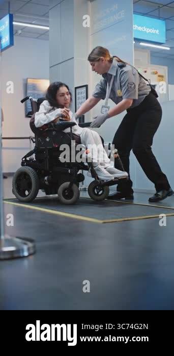 Security Checkpoint in Airport Terminal: Female Security Officer ...