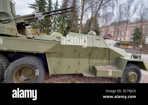 An intricately detailed view of a green military vehicle showcased ...