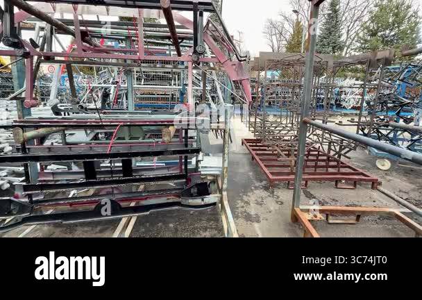 A panoramic view showcasing the stacked metal storage racks located in ...
