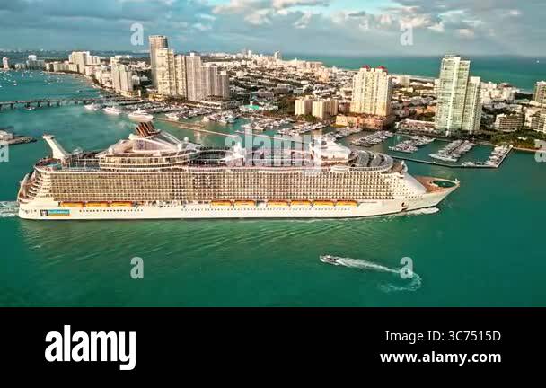 December 13, 2024- Miami Beach, Florida: Aerial view Cruise ship Allure ...