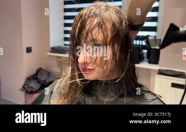 haircut and styling process of cutting and styling a girls hair from ...