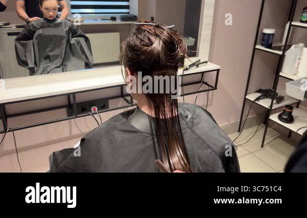 haircut and styling process of cutting and styling a girls hair from ...
