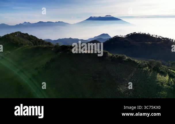 Dramatic morning aerial view just above the summit of Mount Butak. The ...