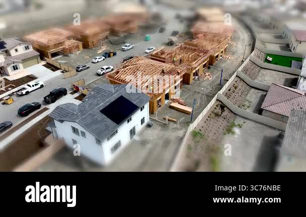 Tilt-shift Aerial Drone Flight of Home Construction Site Stock Video Footage - Alamy