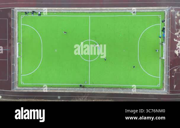 Top-Down Aerial View of Players on Artificial Turf Soccer Field Stock ...