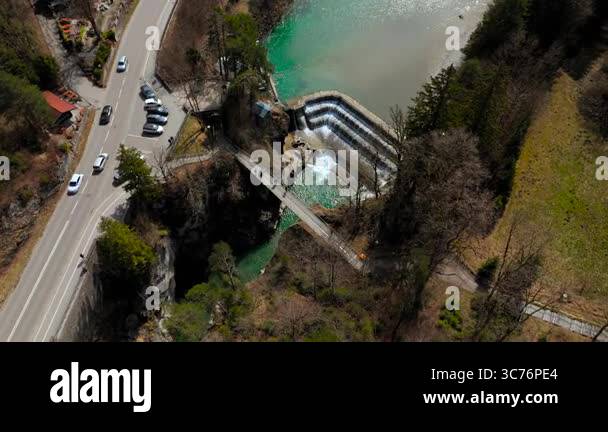 A breathtaking aerial view of Lechfall in Fussen, Germany. The ...