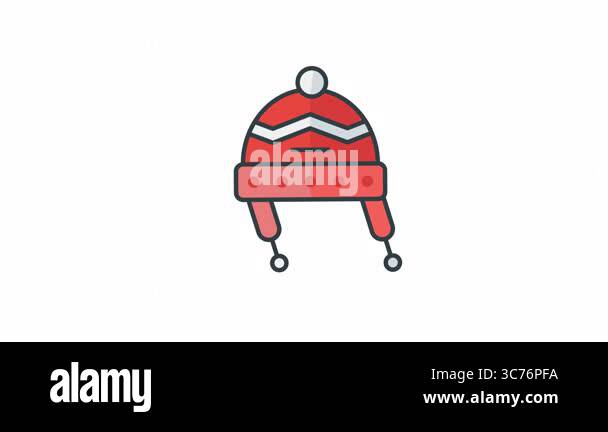 Animated red knitted hat with white pompom and ear flaps. Ideal for ...