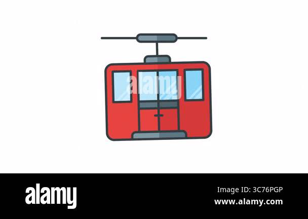 Animated red cable car suitable for travel or transportation themed ...