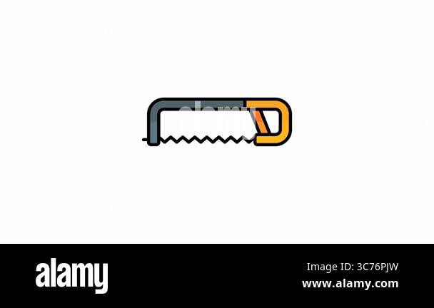 Animated hand saw with blade, orange handle, jagged teeth, ideal for ...