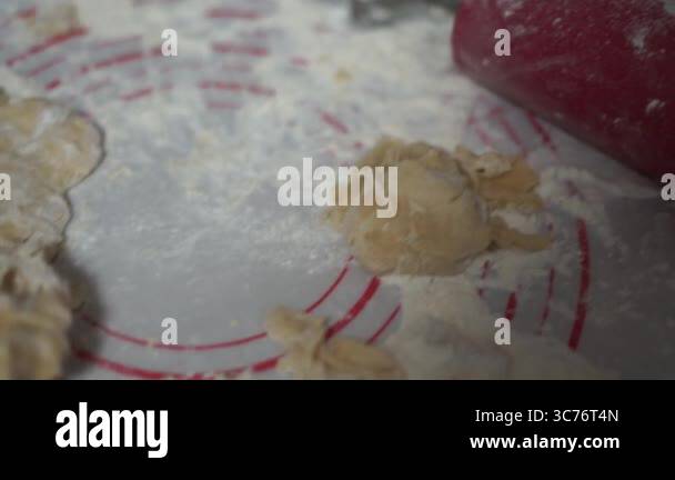 baking flour sprinkled table roll mat spoon surface cups dirty messy ...