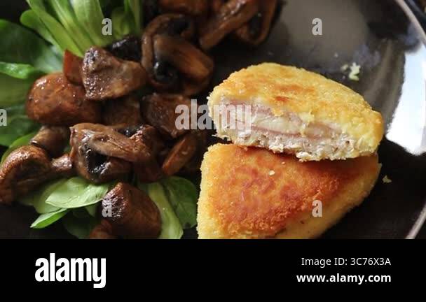 Cordon Bleu Cutlet meat chicken, ham, cheese appetizer dish fresh ...