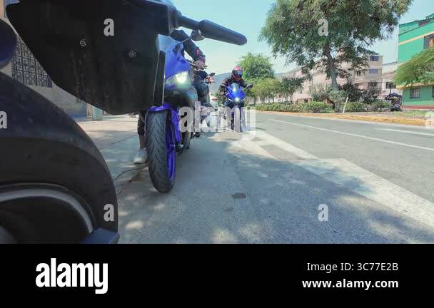 Bikers waiting at intersection on yamaha motorcycles Stock Video ...