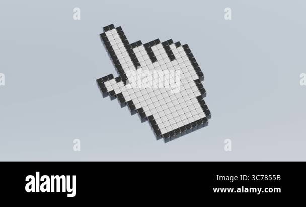 4k Resolution Video: Pixelated Model of a White Retro Computer Hand or Finger Cursor Icon Mouse ...