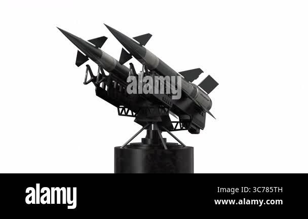 Two missiles on a launcher, white background - 3D 4k animation ...