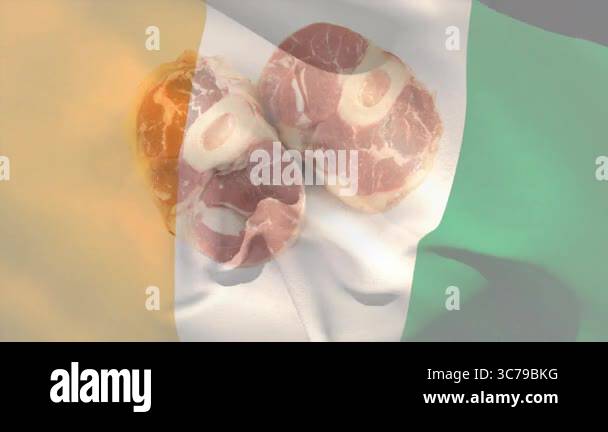 Animation of waving Irish flag with two slices of meat overlaying it ...