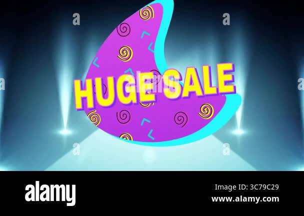 Colorful animation patterns highlighting huge sale text with spotlight ...