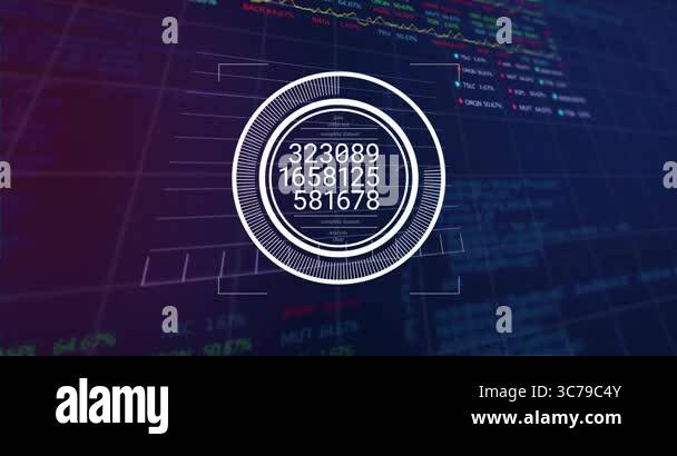 Digital data processing animation over financial graphs and numerical ...