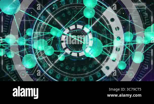 In school, animation of futuristic digital interface with glowing ...