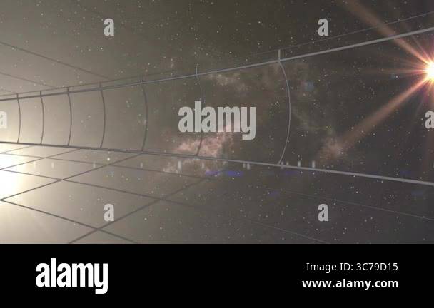 Bright light source and curved grid lines over starry galaxy animation ...