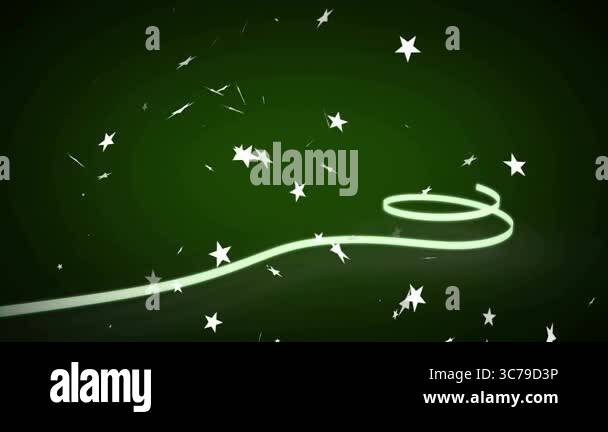Animation of glowing Christmas tree with falling stars on dark green ...