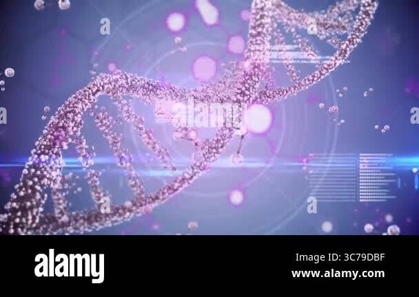 Scientific data processing animation with DNA strand and binary coding ...