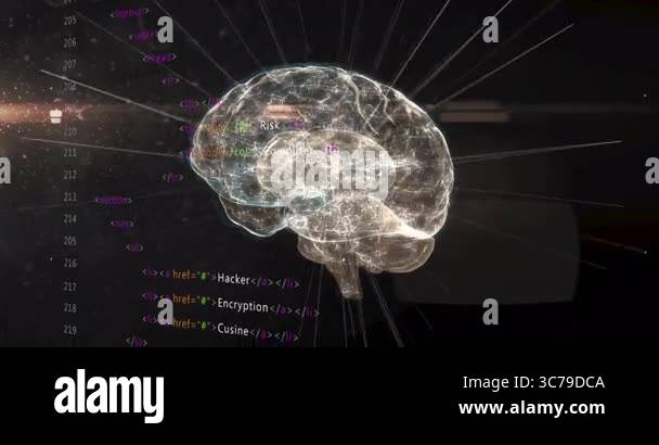 Illustrating technology and neuroscience, digital brain model with HTML ...