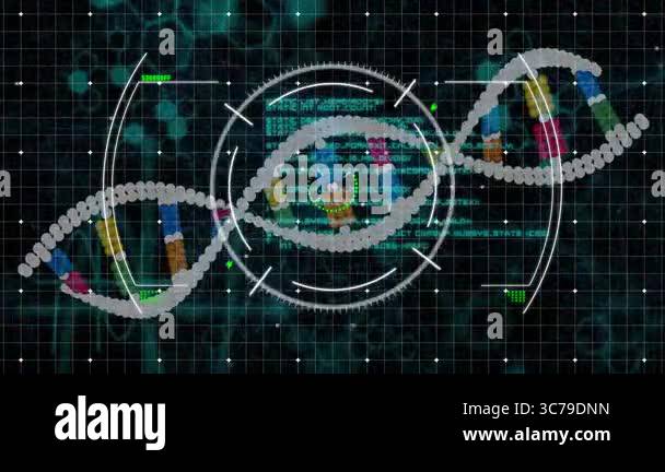 DNA strand with binary coding, processing scientific data in animation ...