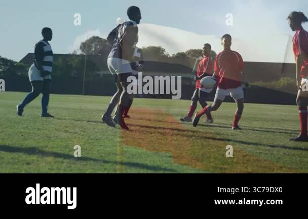 Playing rugby on field, athletes with Czech Republic flag animation ...