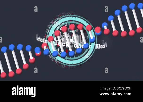 DNA strand and binary coding, processing scientific data in school animation. Science, genetics ...
