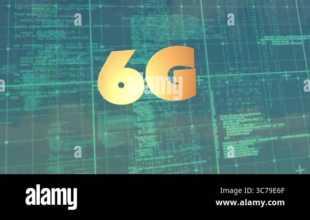 Animation of 6G text with digital network and data processing ...