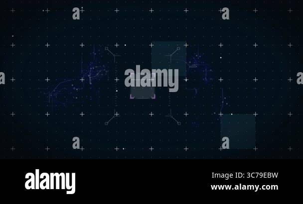 QR code scanning animation with digital interface on grid background ...