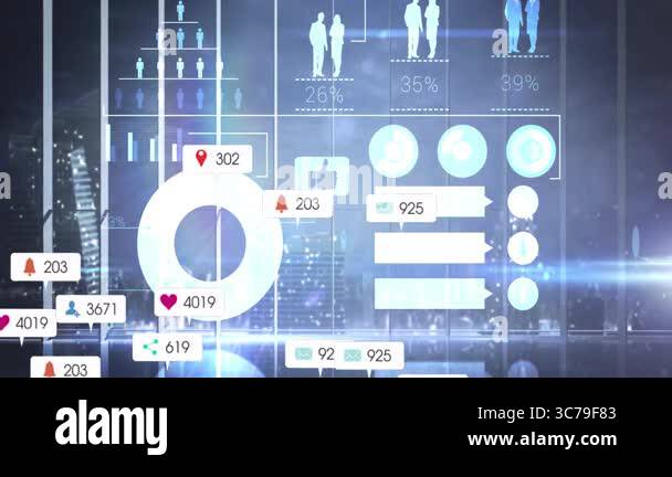 Analyzing digital metrics and social media engagement with animation ...