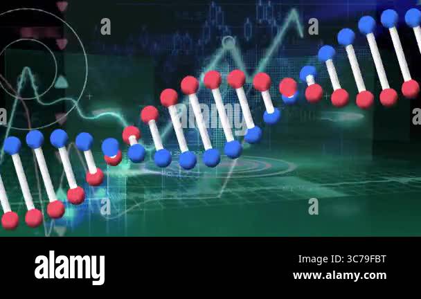 DNA strand and binary coding, processing scientific data in animation ...