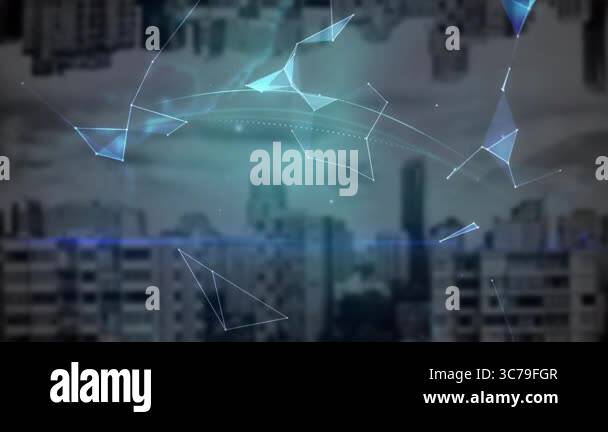 Digital globe with network connections overlaying cityscape in ...