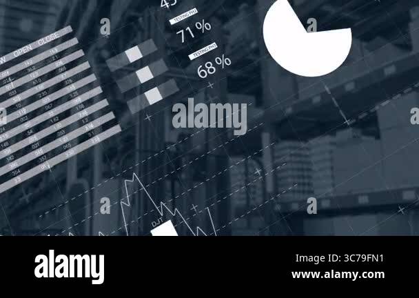 Overlaying Pie Chart And Bar Graph, Animation On Industrial Background