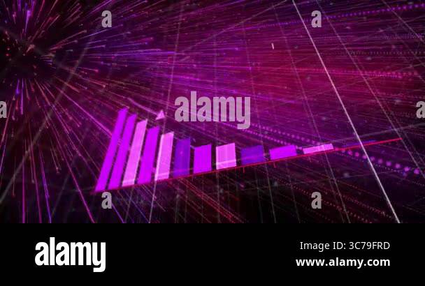 Animation of dynamic lines and dots on purple bar graph for data ...