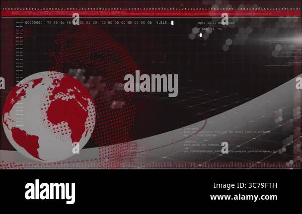 Animation of digital world map with binary code and programming script ...