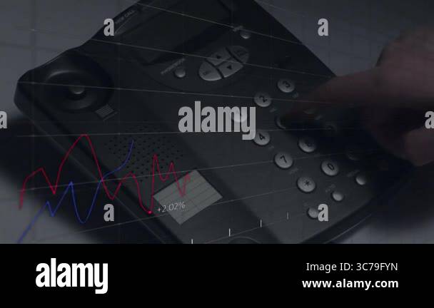 Showing fluctuating data trends, financial graphs overlaying office ...
