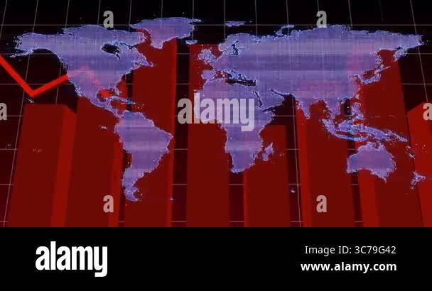 Animation of world map showing red downward trend line for global ...