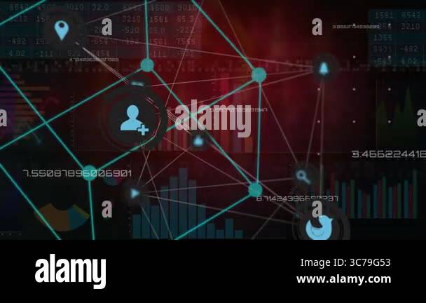 Analyzing data with digital network, animation of notification icons ...