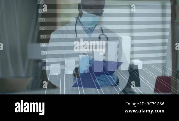 Analyzing data with animation of upward trend graph, doctor in medical ...