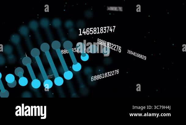 Processing scientific data, DNA strand intertwining with binary coding in animation ...